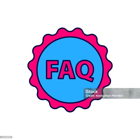채워진 윤곽선 흰색 배경에 분리된 텍스트 Faq 정보 아이콘으로 레이블을 지정합니다 텍스트 Faq가 있는 원형 버튼 벡터 Brand Name Online Messaging