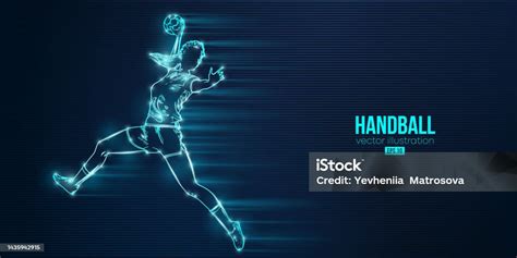 파란색 배경에 핸드볼 선수의 추상적인 실루엣 핸드볼 선수 여자는 공을 던진다 벡터 일러스트 레이 션 핸드볼 팀 스포츠에 대한 스톡 벡터 아트 및 기타 이미지 Istock
