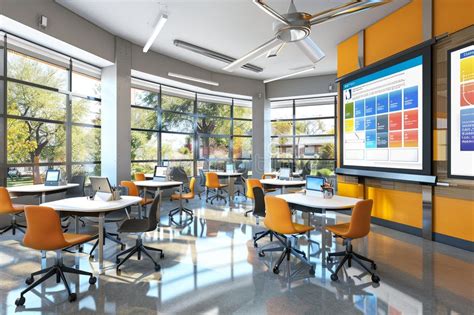 A Contemporary Classroom Featuring Interactive Panels And Ai Assistants Offering A Dynamic And