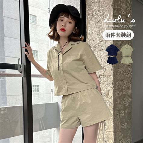 Lulus現貨套裝刷刷感排釦翻領上衣短褲2色【a01230231】 套裝 Yahoo奇摩購物中心