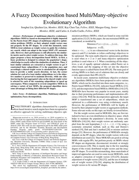 PDF A Fuzzy Decomposition Based Multi Many Objective Evolutionary Algorithm