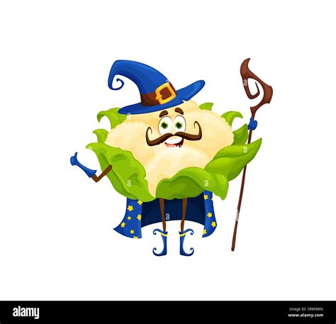 Cartoon Halloween Cauliflower Wizard Character Isolated Vector Wizardly Vegetable Personage