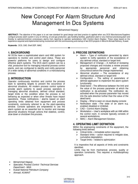 New Concept For Alarm Structure And Management In Dcs Systems Pdf Computing