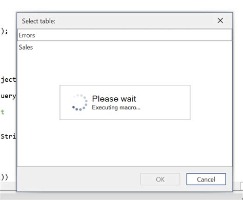 Please Wait Executing Macro Sign Showing On Top Of Dialog Boxes Of