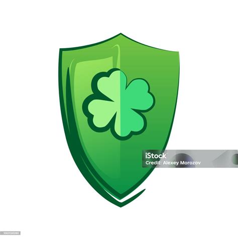 행운의 클로버세인트 패 트 릭의 날에 대 한 셀 틱 기호와 녹색 방패 로고에 대한 스톡 벡터 아트 및 기타 이미지 로고 클로버 온대 식물 St Patricks