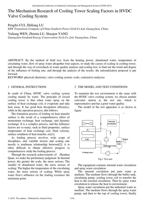 PDF The Mechanism Research Of Cooling Tower Scaling Factors In HVDC Valve Cooling System