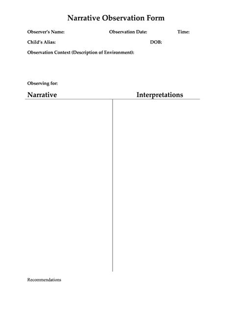 2007 2026 Ohlone College Narrative Observation Form Blank Fillable