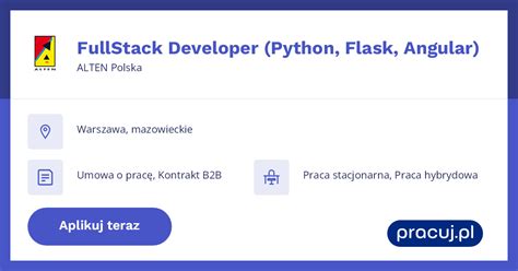 Oferta Pracy Fullstack Developer Python Flask Angular Alten Polska Warszawa