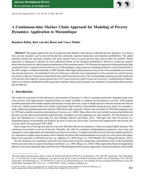 Pdf A Continuous‐time Markov Chain Approach For Modeling Of Poverty Dynamics Application To