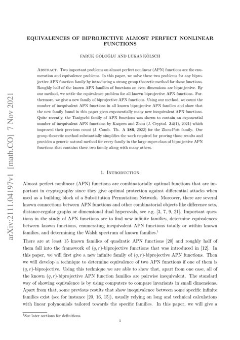 Pdf Equivalences Of Biprojective Almost Perfect Nonlinear Functions