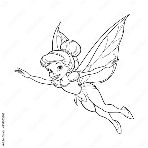 Tinker Bell Outline Design Tinkerbell Clipart Tinker Bell Flying Illustration In Black And