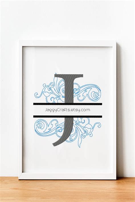 Split Monogram J Embroidery Design Font With Swirl Motif Etsy