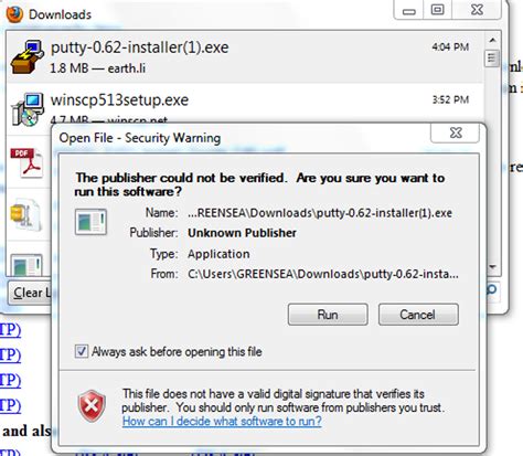 Installing PuTTy Greensea Knowledge Base