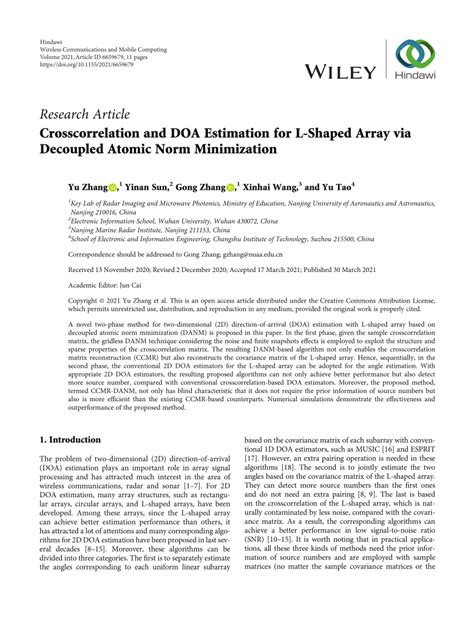 Pdf Crosscorrelation And Doa Estimation For L Shaped Array Via