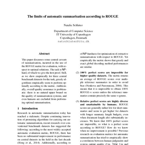 The Limits Of Automatic Summarisation According To Rouge Acl Anthology