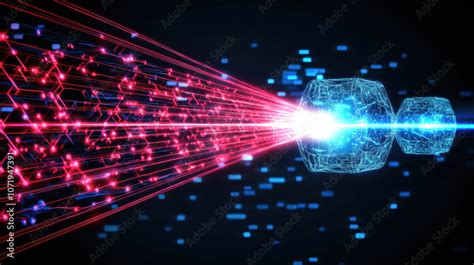 Quantum Communication Network Entangled Particles Transmitting Data Via Light Beams Futuristic