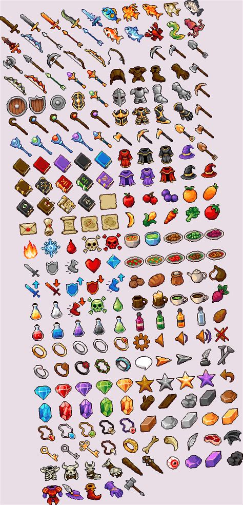 Rpg Icon Pack 200 16x16 And 32x32 Pixel Art By Akari21