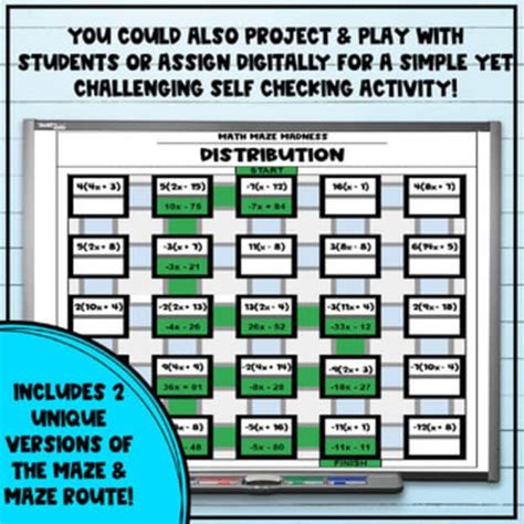 Distributing Algebraic Expressions Digital Self Checking Maze Practice Activity