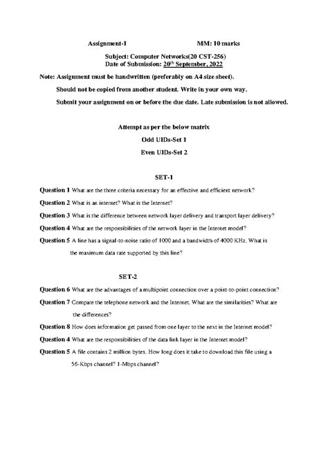 Assignment 1 Cn Assignment 1 Mm 10 Marks Subject Computer Networks