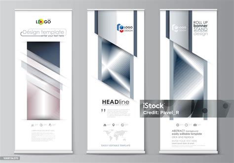 롤 배너 스탠드 평평한 디자인 템플릿 비즈니스 개념 기업의 수직 벡터 전단지 플래그 레이아웃의 집합입니다 간단한 흑백 기하학적