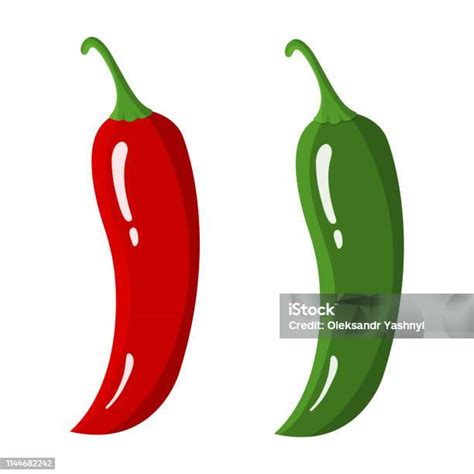 빨간색과 녹색 고추 고추 흰색 배경에 고립입니다 시장 조리법에 대 한 신선한 음식 향신료 만화 플랫 스타일입니다 디자인에 대 한 벡터 일러스트 레이 션 웹 가득 찬에 대한