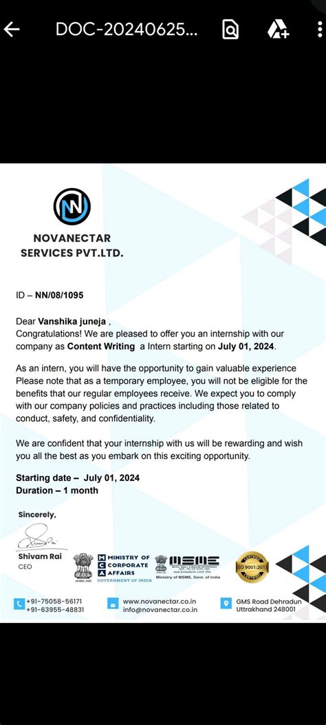 Novanectar Services Pvt Ltd Vanshika Juneja