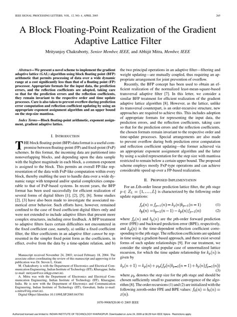 Pdf A Block Floating Point Realization Of The Gradient Adaptive