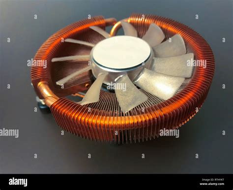 CPU Cooler With Copper Plates On A Gray Background Stock Photo Alamy