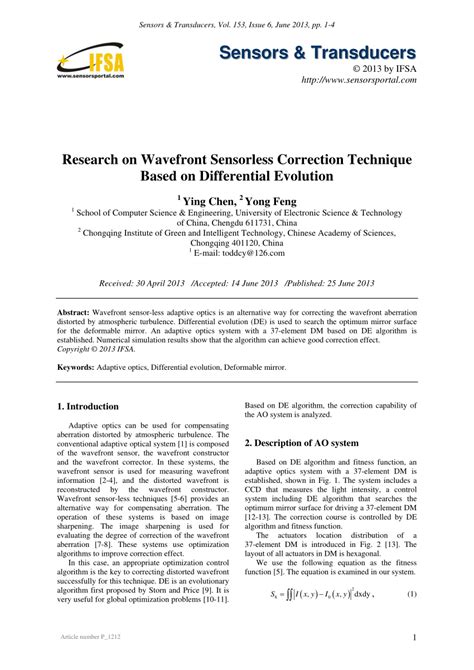 Pdf Research On Wavefront Sensorless Correction Technique Based On Differential Evolution