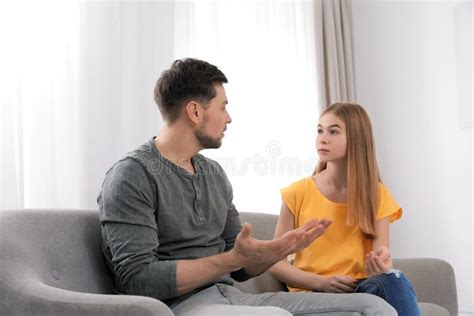 Father Talking With His Teenager Daughter Stock Image Image Of Family Home
