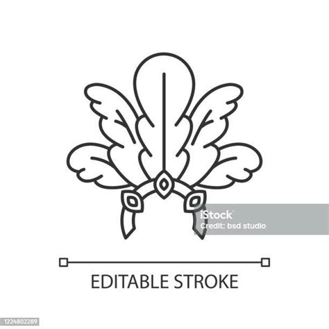 브라질 카니발 모자 픽셀 완벽 한 선형 아이콘입니다 깃털과 보석크라운 전통 의류 얇은 사용자 정의 그림입니다 등고선 기호입니다