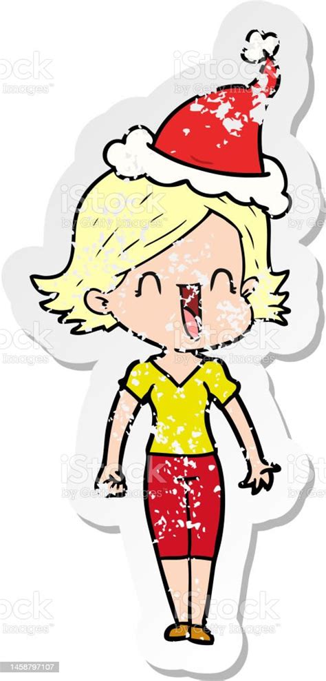 산타 모자를 쓴 행복한 여자의 손으로 그린 고민 스티커 만화 낙서 드로잉에 대한 스톡 벡터 아트 및 기타 이미지 낙서 드로잉 데칼 등장인물 Istock