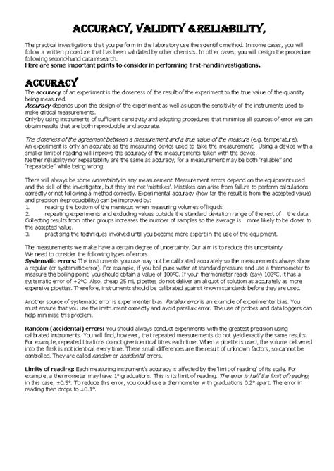 Accuracy Reliability Validity Accuracy Validity Andreliability The