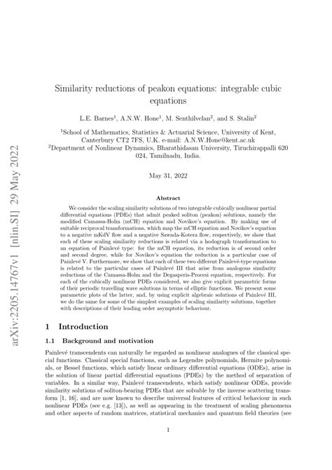 Pdf Similarity Reductions Of Peakon Equations Integrable Cubic Equations
