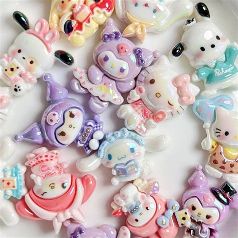 20pcs 卡通uv鍍彩三麗鷗樹脂直孔散珠 串珠diy手機鏈鑰匙扣材料飾品配件 蝦皮購物