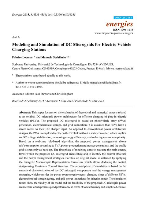 Pdf Modeling And Simulation Of Dc Microgrids For Electric Vehicle