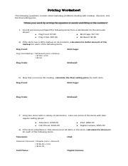 Calculating Markup And Discounts Pricing Worksheet For Retail Course Hero
