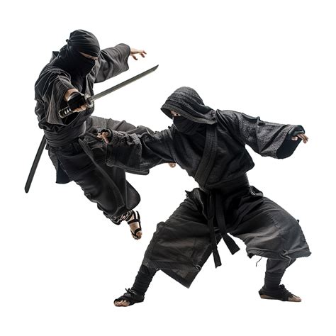 Dynamic Ninja Duel Action Pose Black Clothing Martial Arts Combat