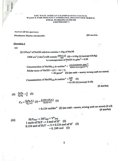 2024 Waec Gce Second Series Chemistry Practical Marking Scheme Pdf