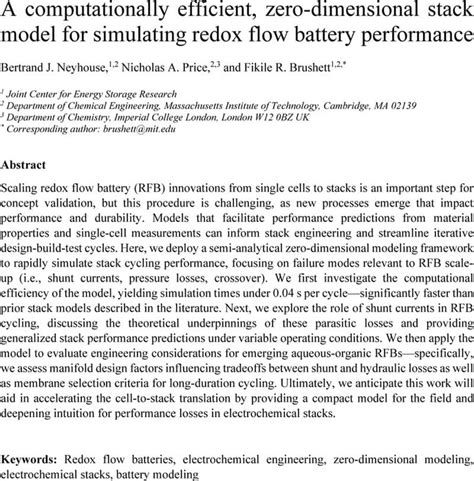 A Computationally Efficient Zero Dimensional Stack Model For
