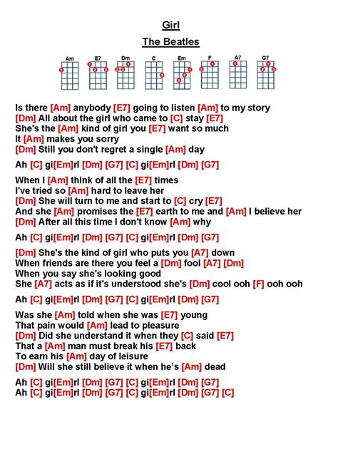 Girl The Beatles Ukulele Chords