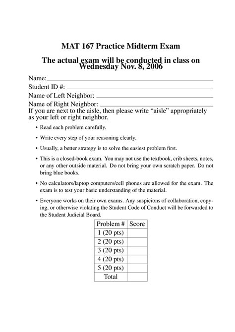 Practice Midterm Exam For Applied Linear Algebra Mat 167 Docsity