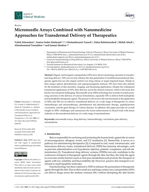 Pdf Microneedle Arrays Combined With Nanomedicine Approaches For Transdermal Delivery Of
