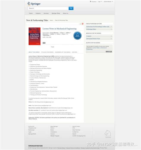 Lecture Notes in Mechanical Engineering ISSN 2195 4356出版快 检索稳定