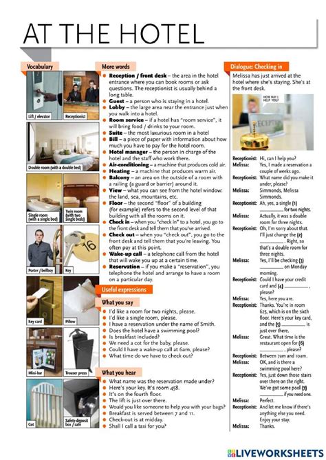 At The Hotel English As A Second Language Esl Activity English Language Teaching Travel