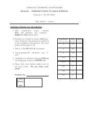 1718SEM1 DSA1101 Pdf NATIONAL UNIVERSITY OF SINGAPORE DSA1101