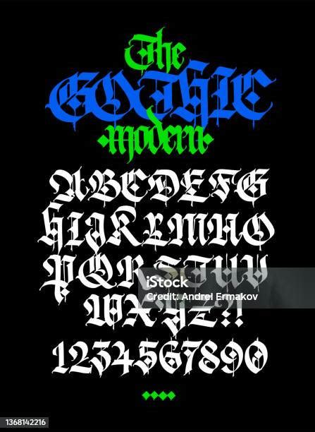 현대 고딕 전체 영어 알파벳 중세 라틴어 대문자 디자인에 대한 징후와 기호 고대 유럽 스타일 서예와 글자 고딕 양식의 수치 문신에 대한 스톡 벡터 아트 및 기타 이미지