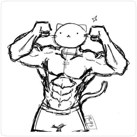 Muscle Cat Sticker For Sale By Megantheeevee Funny Drawings Easy