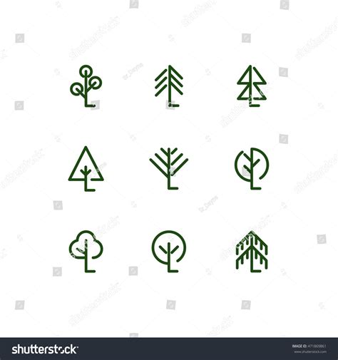 Trees Outline Style Linear Icons Trees Stock Vector Royalty Free Shutterstock