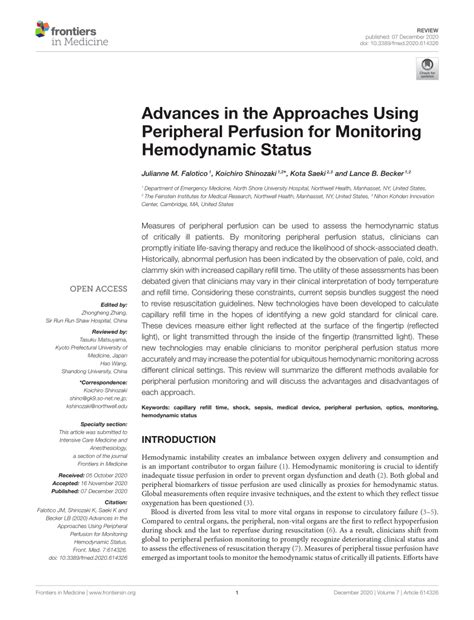PDF Advances In The Approaches Using Peripheral Perfusion For Monitoring Hemodynamic Status